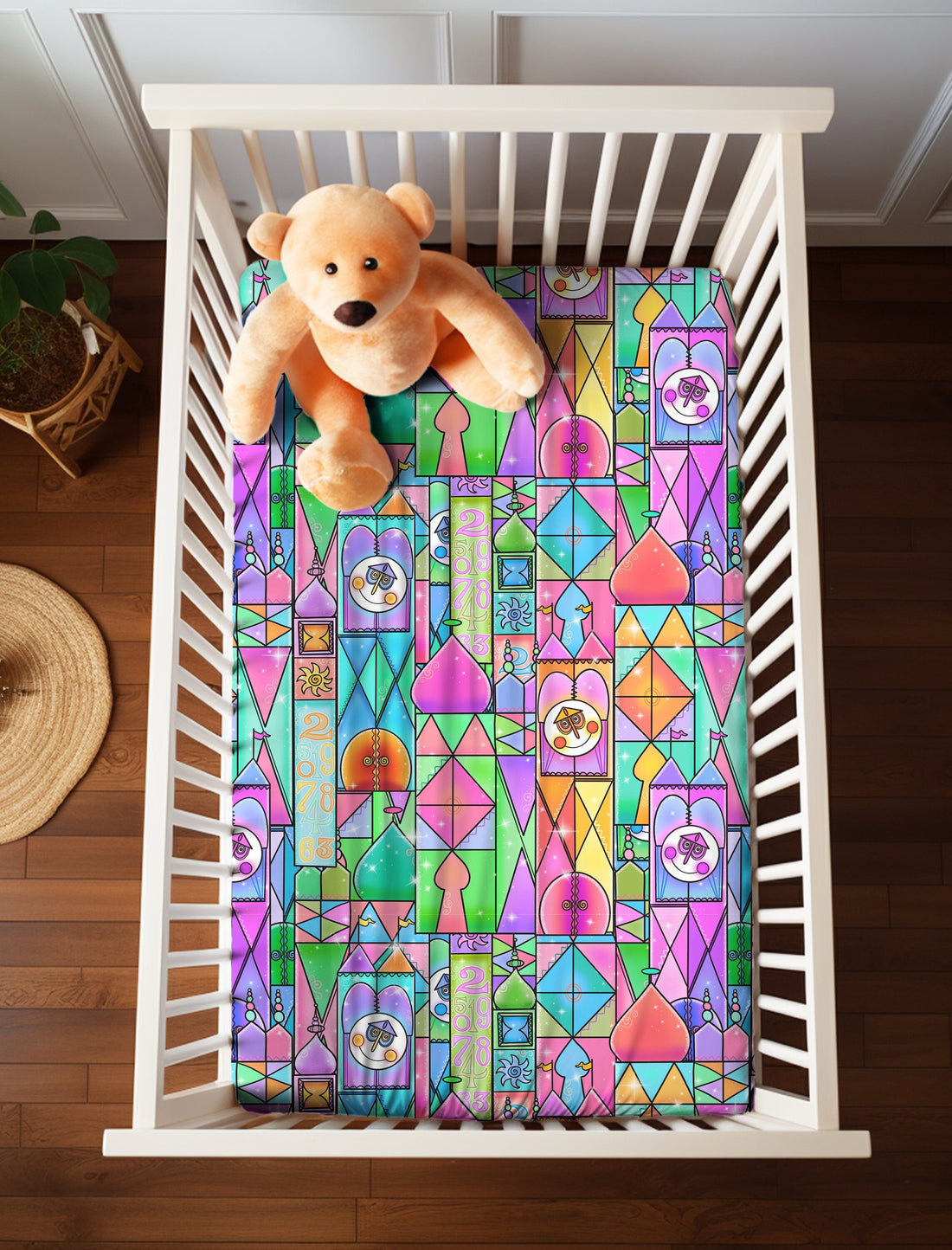 It's a Small World Stained Glass Crib Sheet – Small World Teething Company